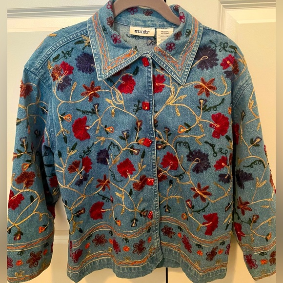 Units | Jackets & Coats | Vintage Units Floral Embroidered Denim Jacket ...